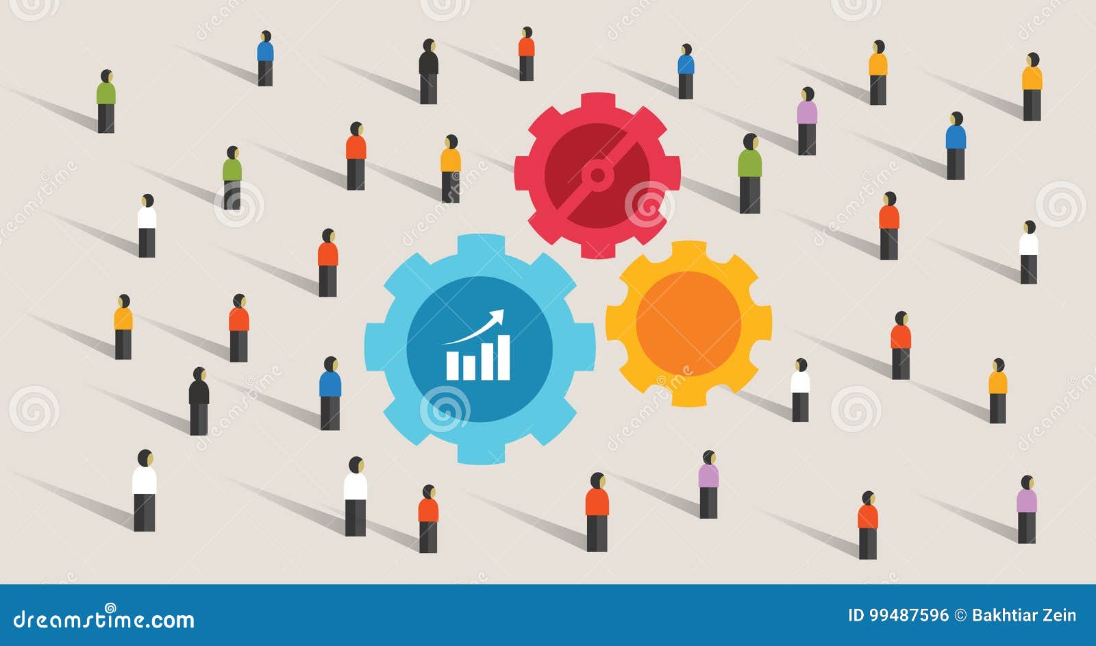 Crowd and Gears Machine Cogs Working Together Team Work Collaboration ...