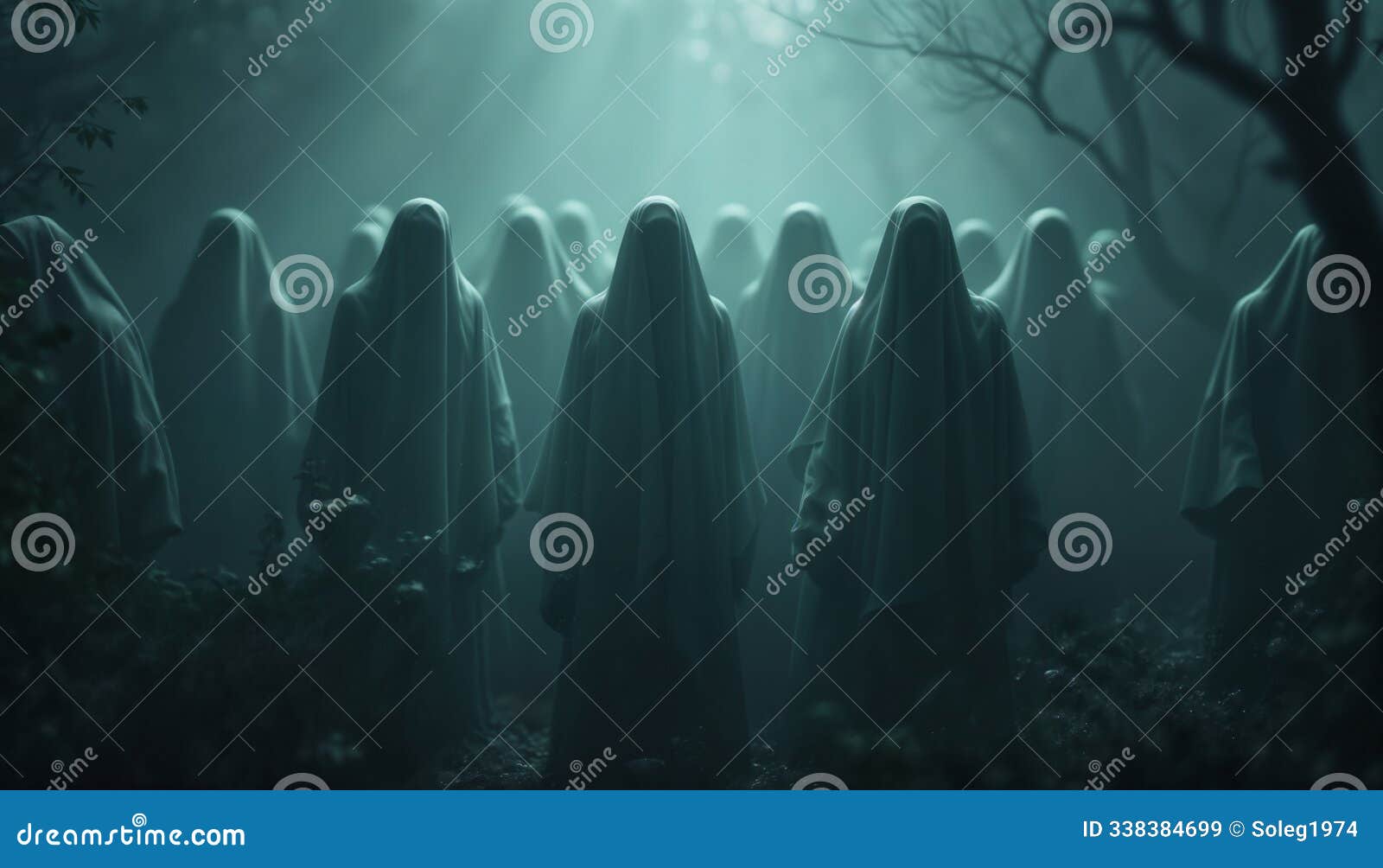 A Crowd of Ghosts on a Dark Night, Moonlight and Mysterious Environment ...