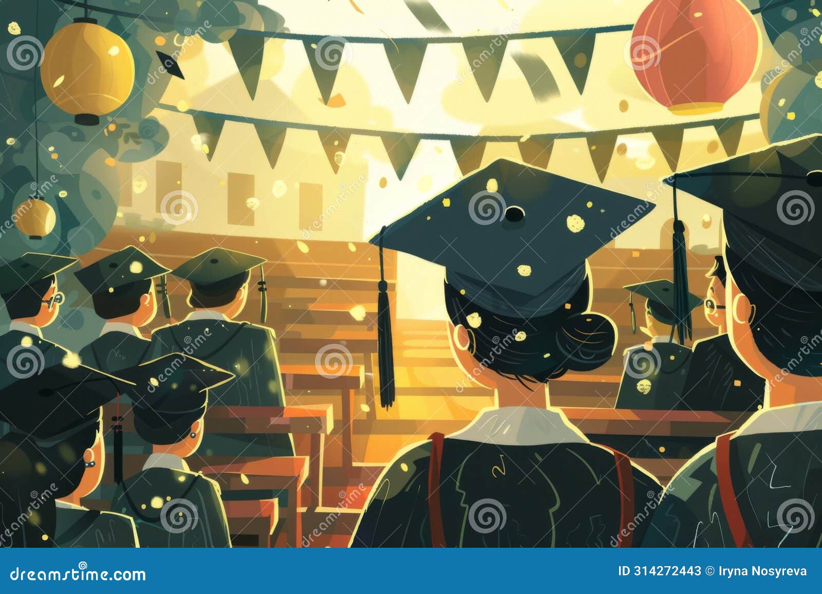 Crowd of Graduate Students with Graduation Caps, Rear View. Graduation ...