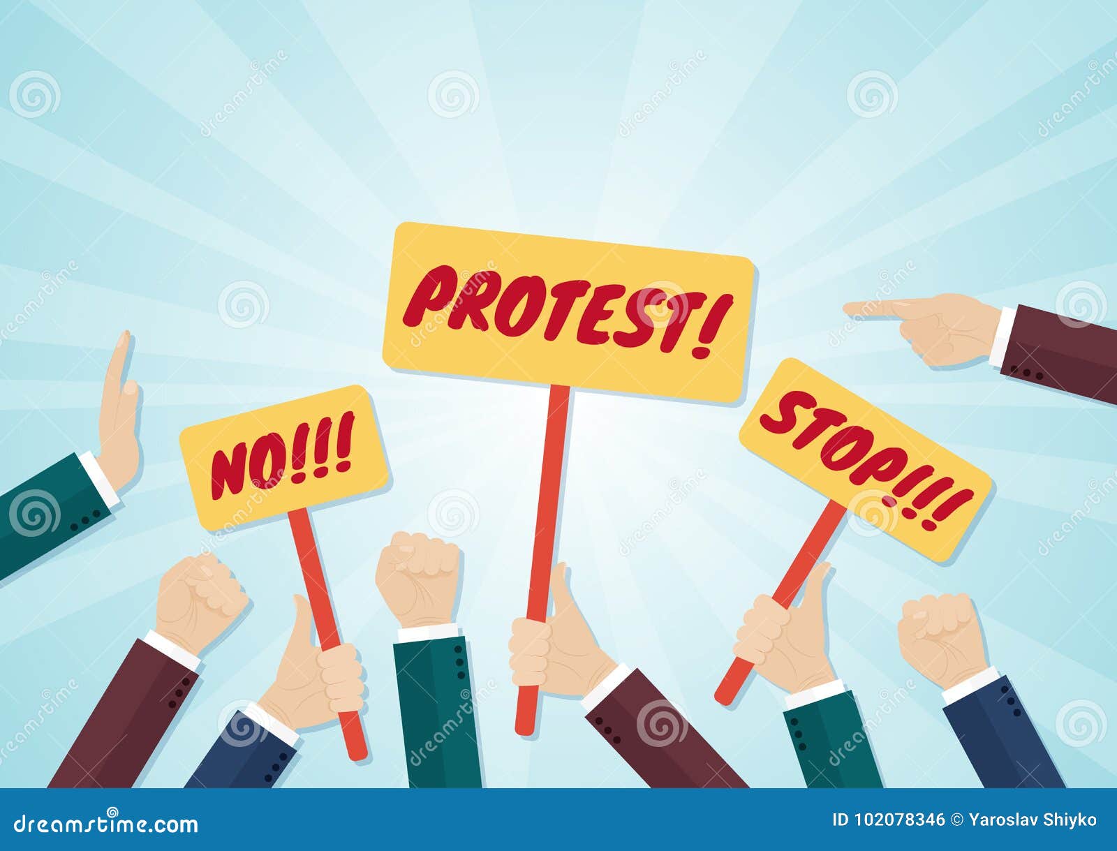 Crowd of Hands Holding Protest Signs and Fists Stock Vector ...