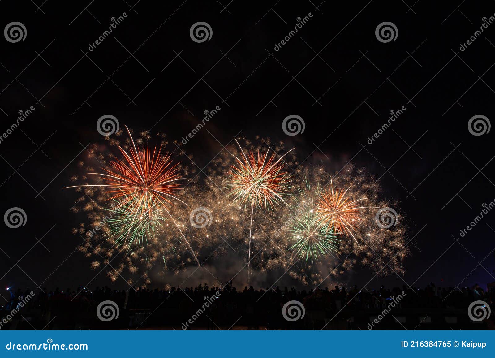 Crowd Looks Holiday Fireworks in Dark Evening Sky Stock Image - Image ...