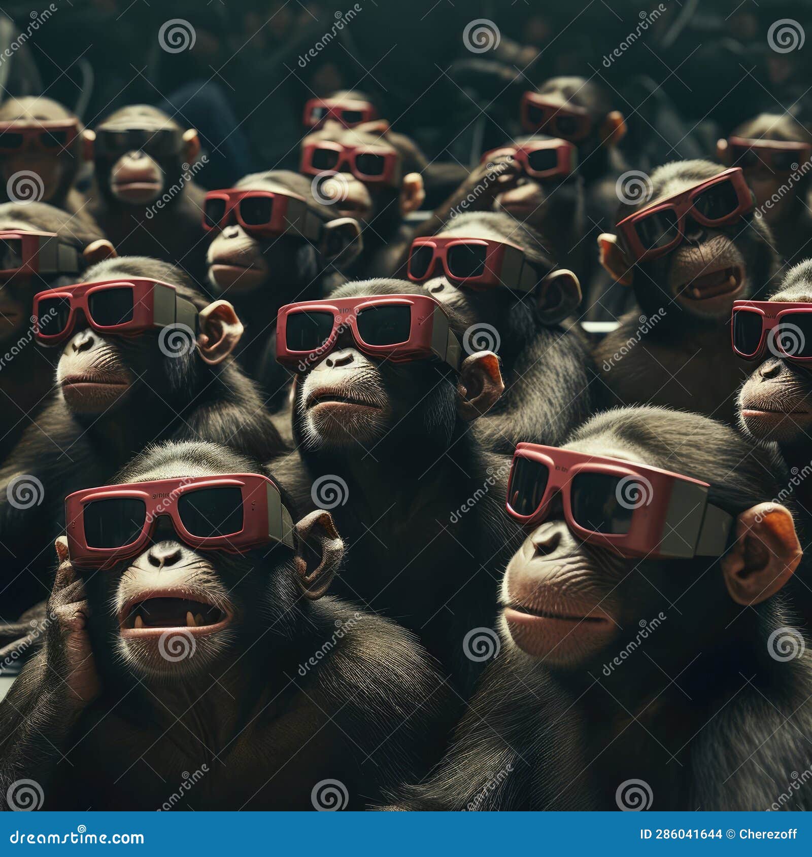 A Crowd of Monkeys Wearing Virtual Reality Glasses Stock Illustration ...