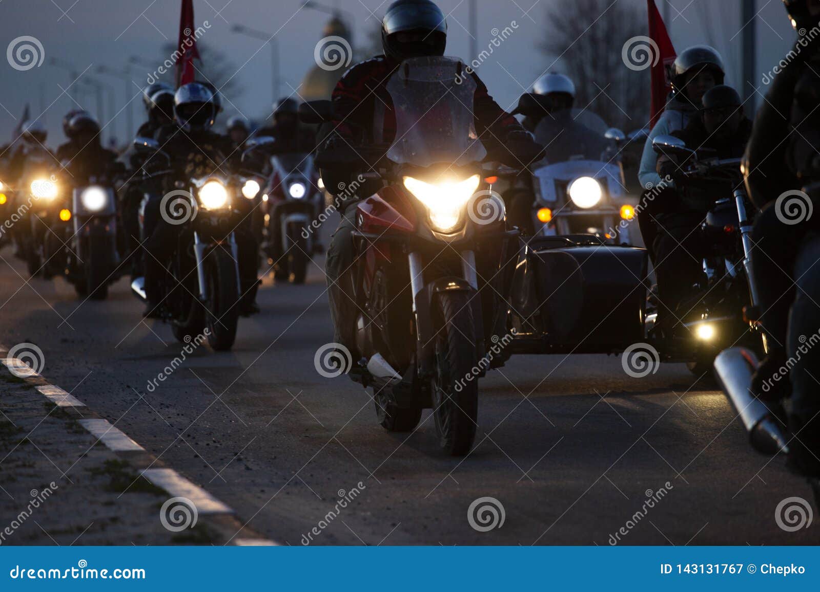 Crowd of Motorcyclists at Night on the Road Stock Image - Image of ...