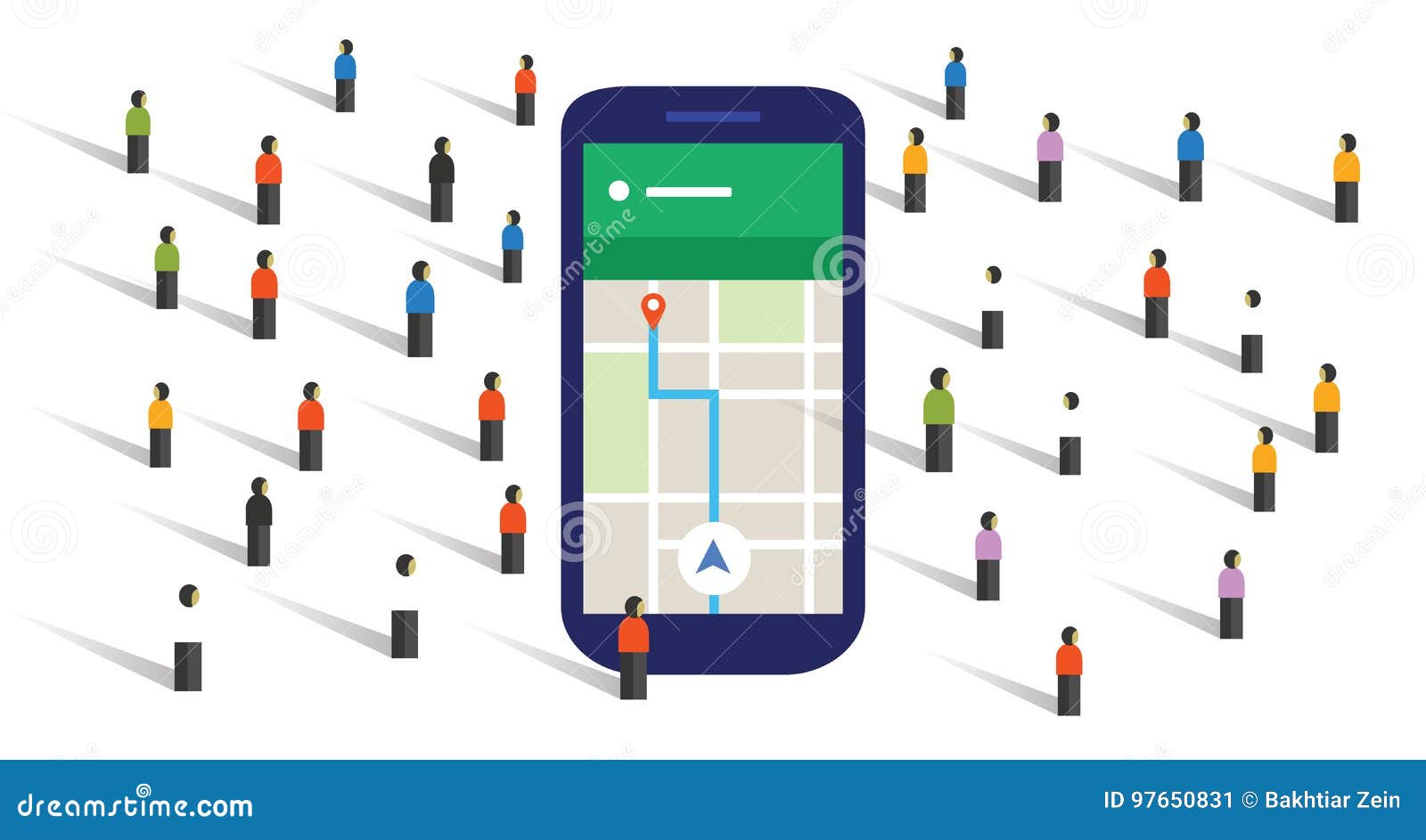 Crowd Navigation Map Screen Big Smart-phone Mobile Public Together ...