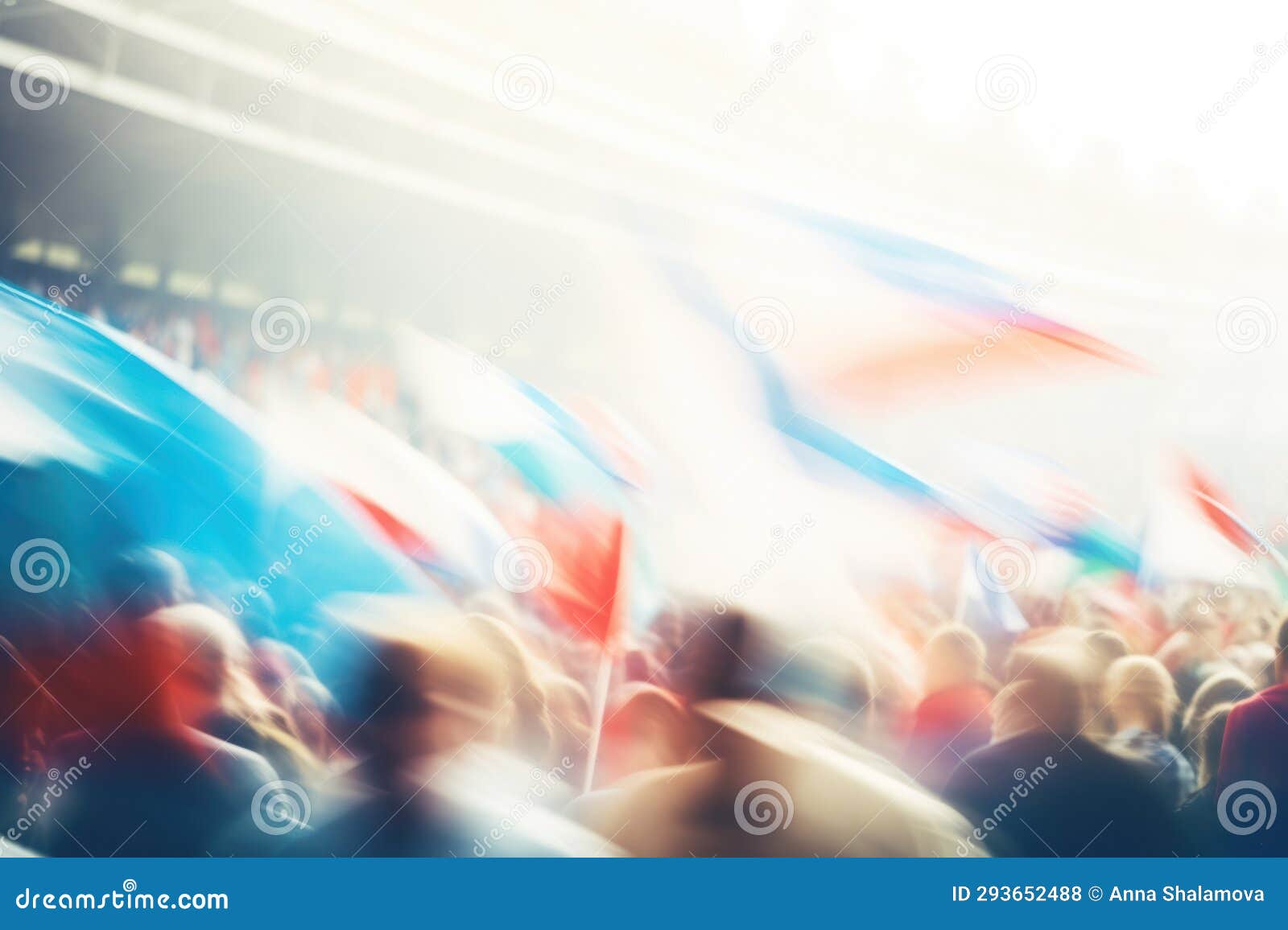 Crowd Of Olympic Fans With Flags At The Stadium. Blurred Background ...