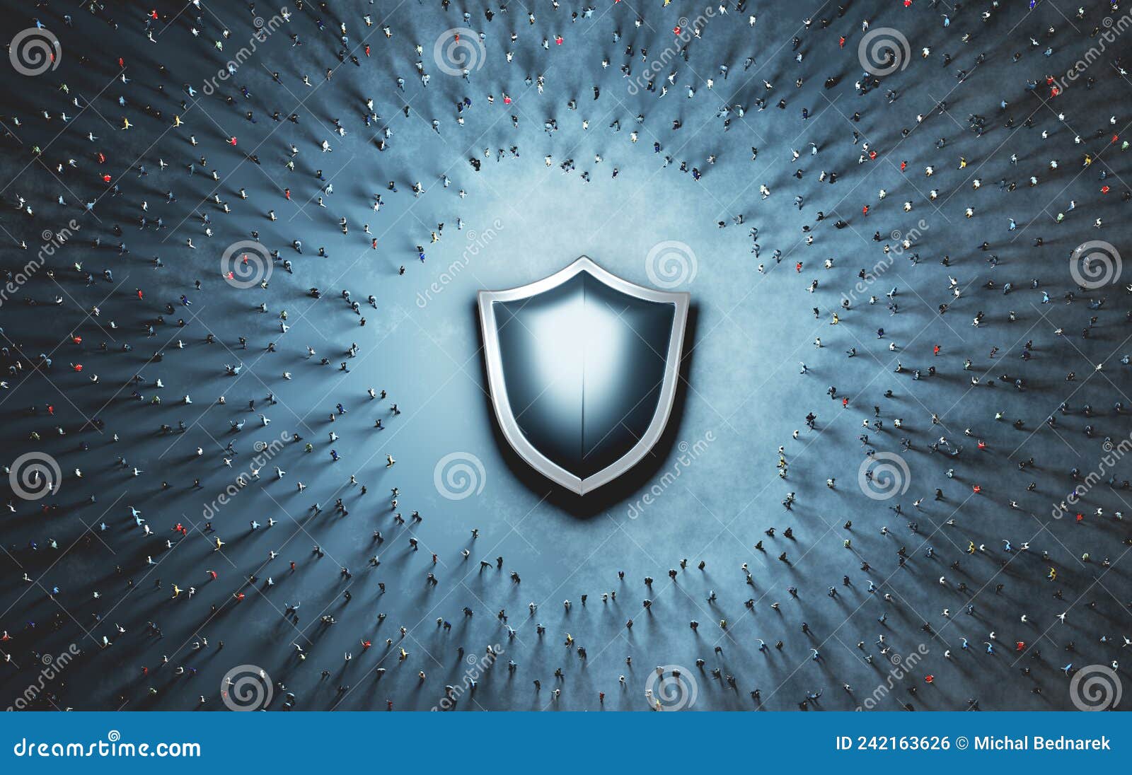 Crowd of People Around Shield Symbol. Privacy and Security Stock ...