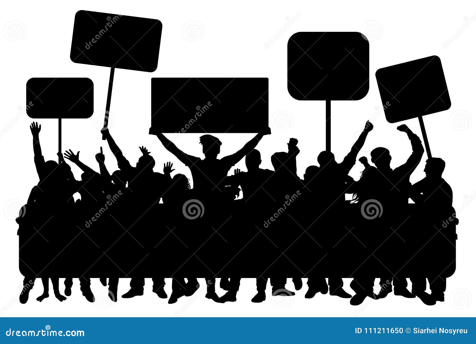 Crowd of People with Banners, Silhouette Vector. Demonstration ...