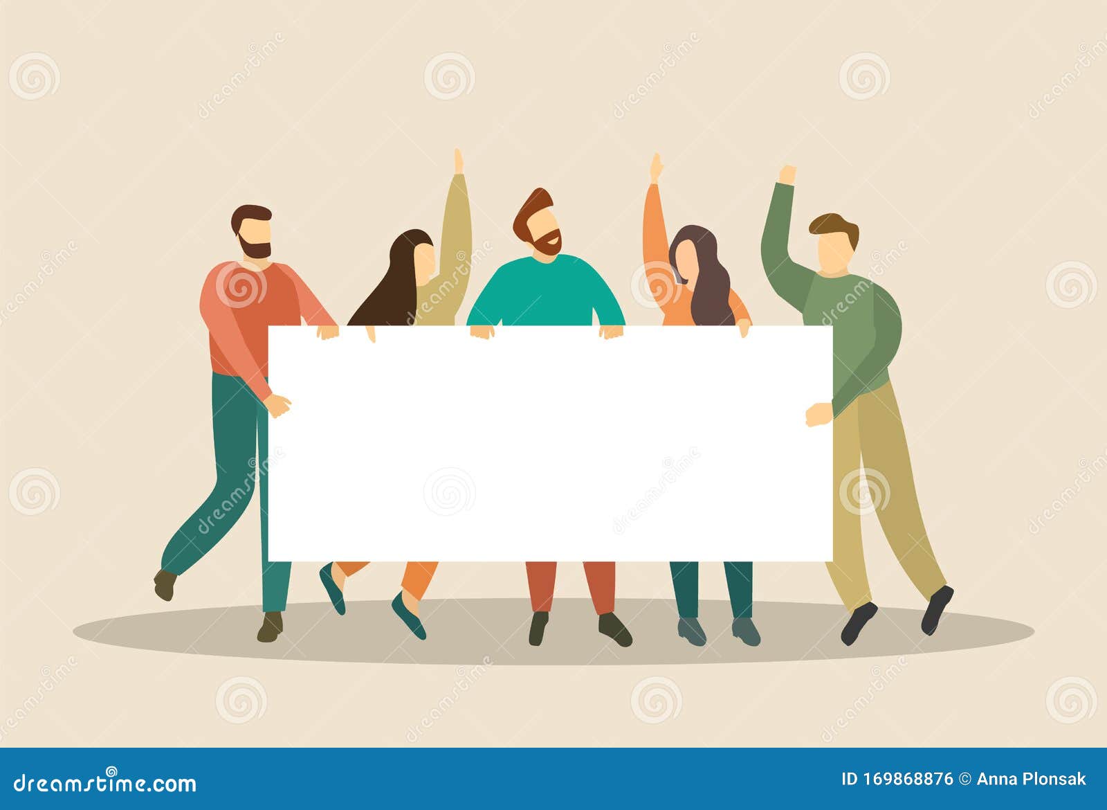 Crowd People with Blank Poster. Protest. Flat Style. Vector Stock ...