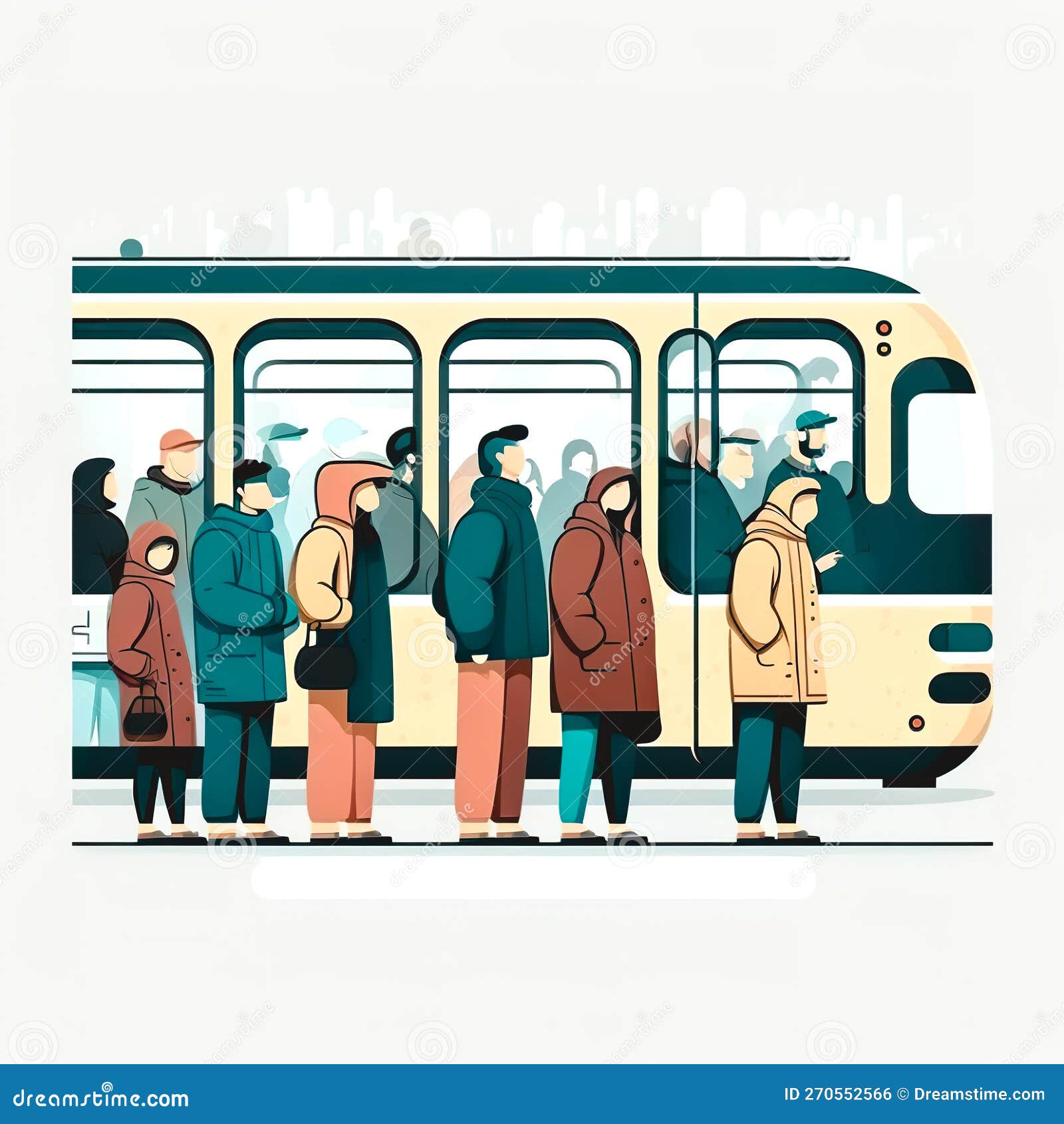 Crowd of People at the Bus Stop, Generative AI. Stock Illustration ...