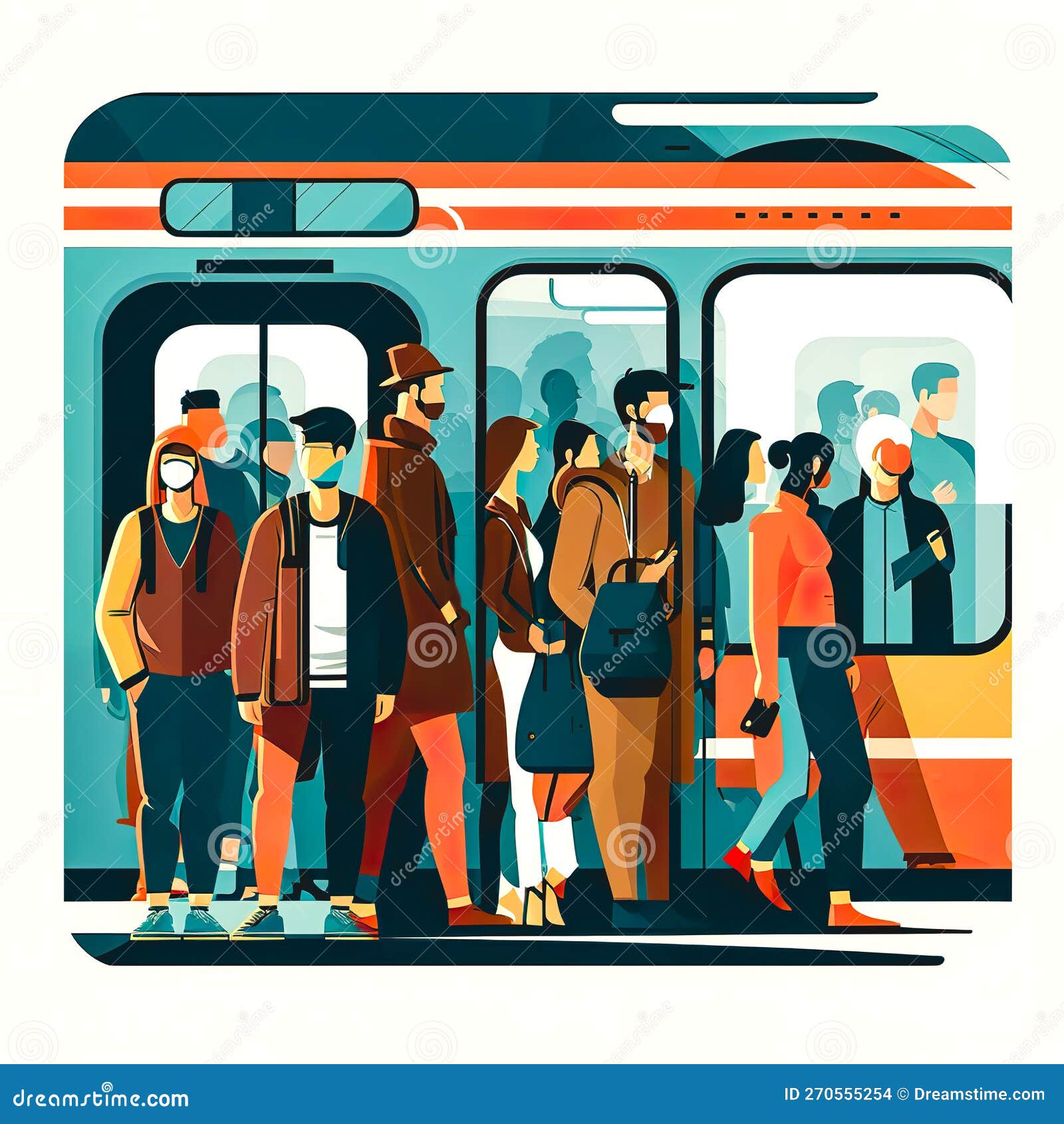 Crowd of People at the Bus Stop, Generative AI. Stock Illustration ...