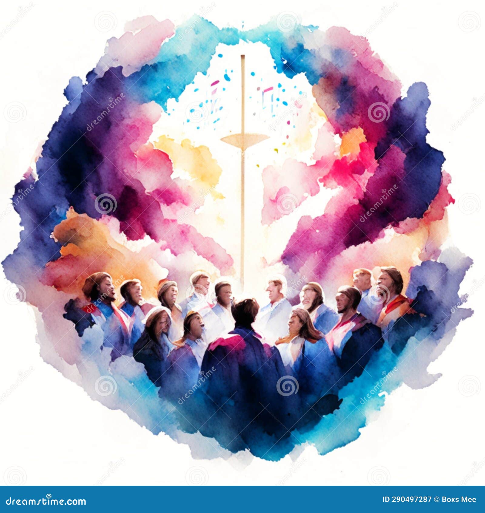 Crowd of People in a Church. Vector Watercolor Illustration Stock ...