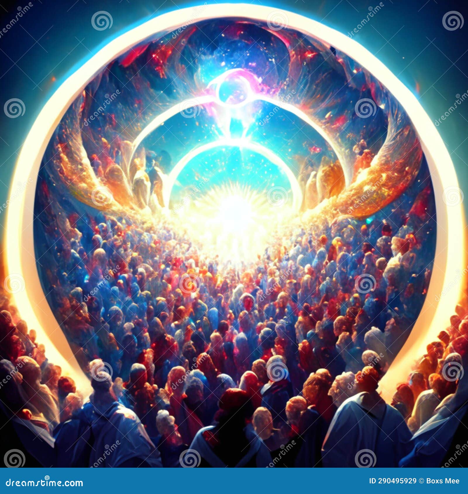 Crowd of People in Front of a Big Circle. 3D Rendering AI Generated ...