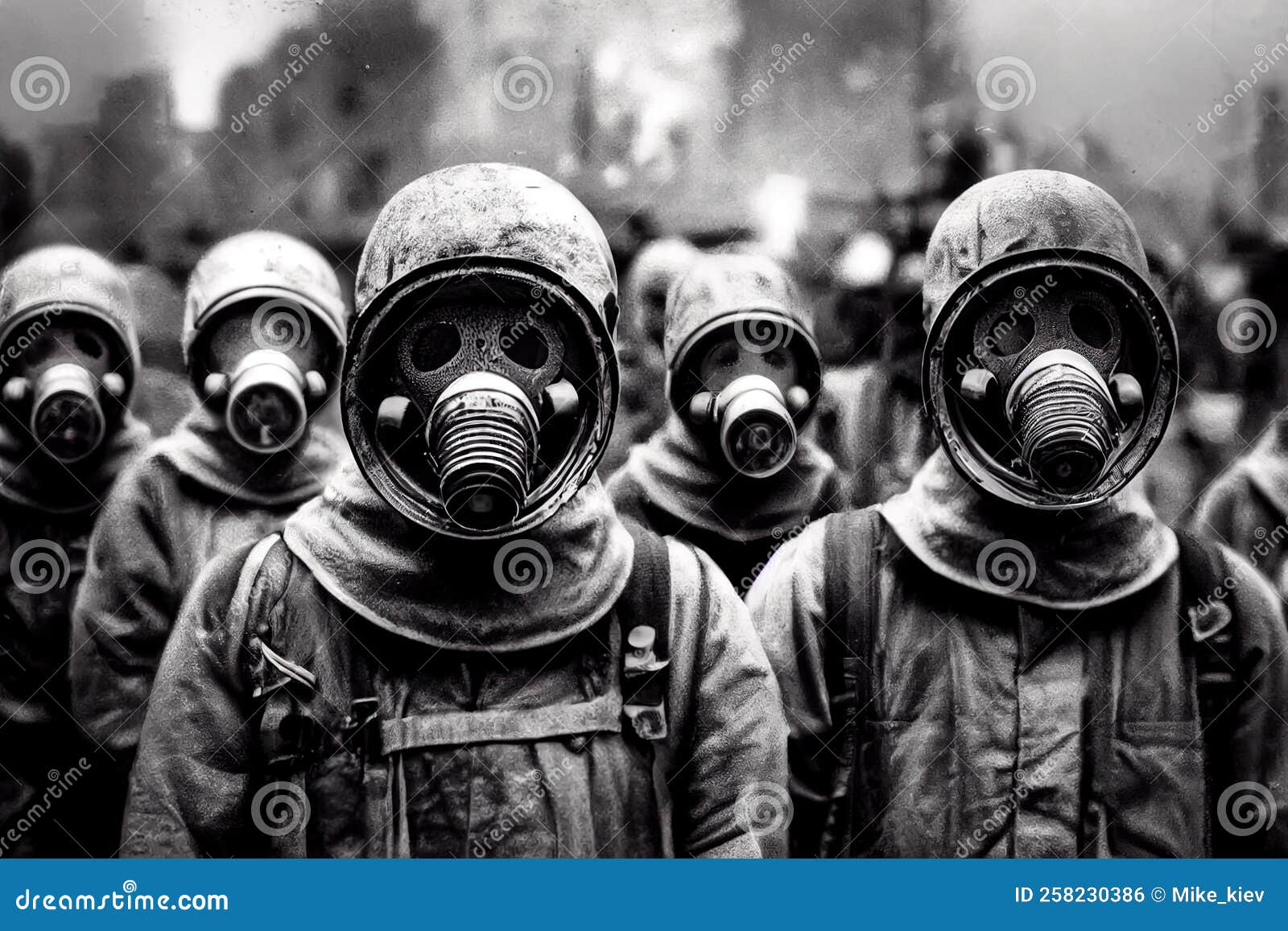 Crowd in gas masks stock photo. Image of army, people - 258230386