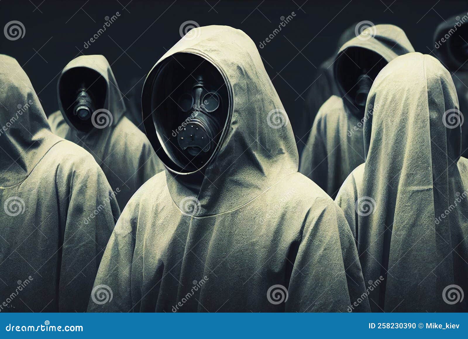 Crowd in gas masks stock photo. Image of equipment, smoke - 258230390