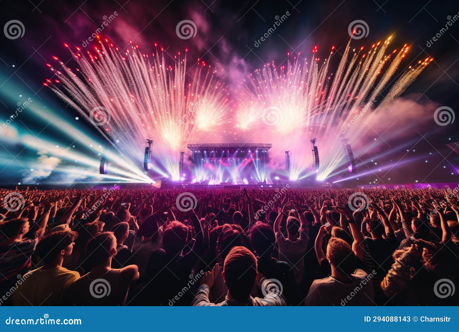 Crowd of People at the Music Concert Stage Stock Illustration ...