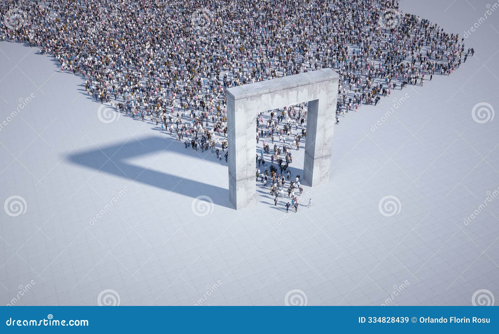 Crowd of People Passing through the Gate Stock Illustration ...