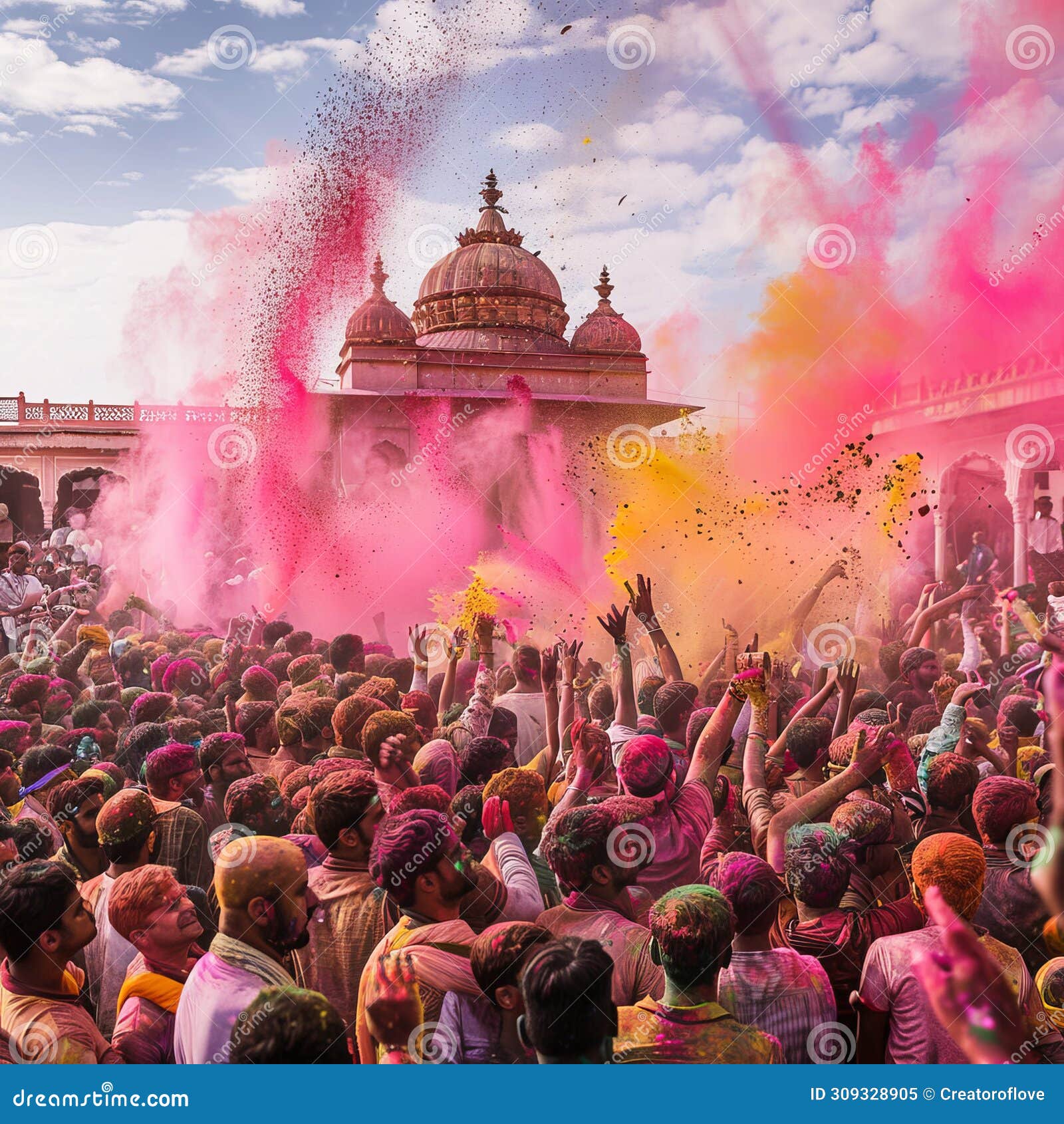 Crowd of People Playing Holi Stock Illustration - Illustration of ...