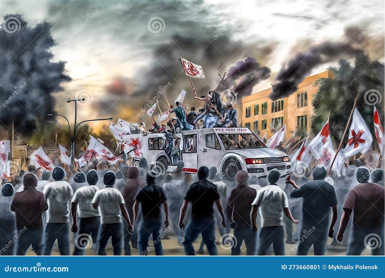 Crowd of People with Posters and Flags Standing in Front of Parliament ...