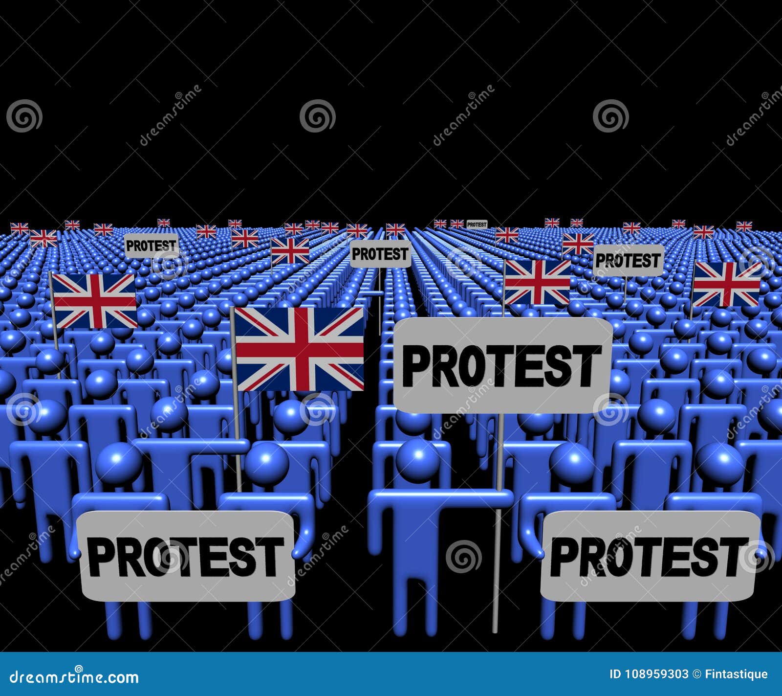 Crowd of People with Protest Signs and British Flags Illustration Stock ...