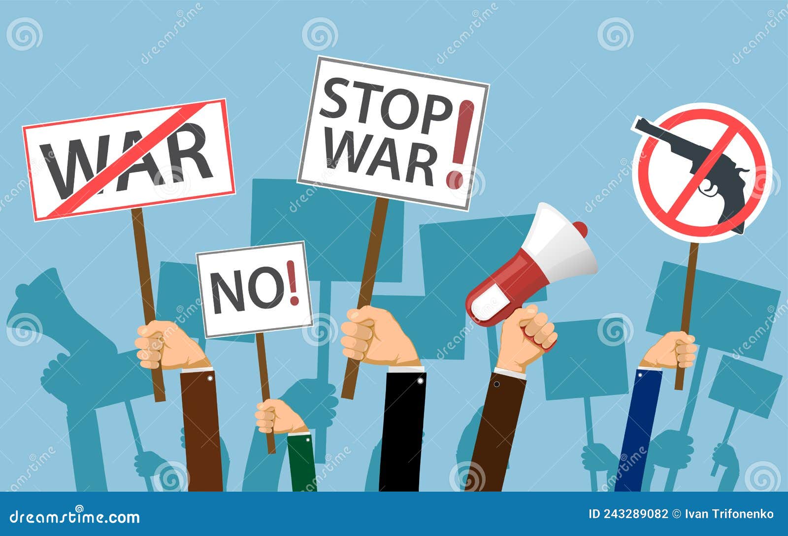 Crowd of People Protesters with Banners and Posters No War Stock Vector ...