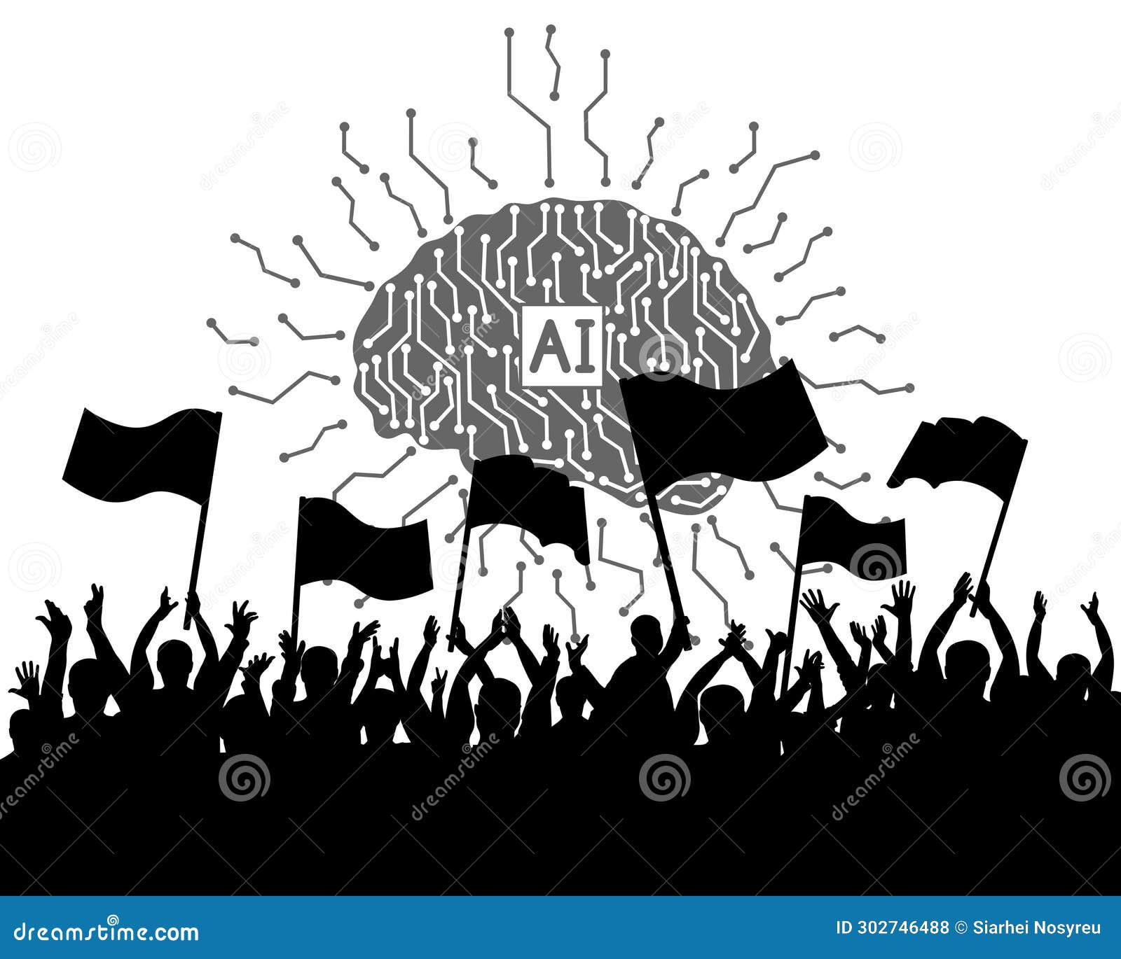 Crowd of People Protesting Against Artificial Intelligence. Vector ...
