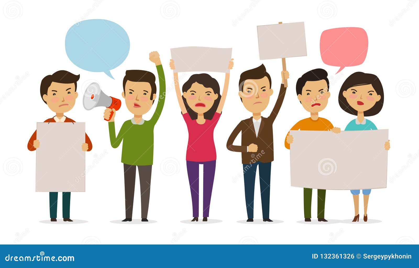 Crowd of People Protesting. Strike, Opposition Concept. Funny Cartoon ...