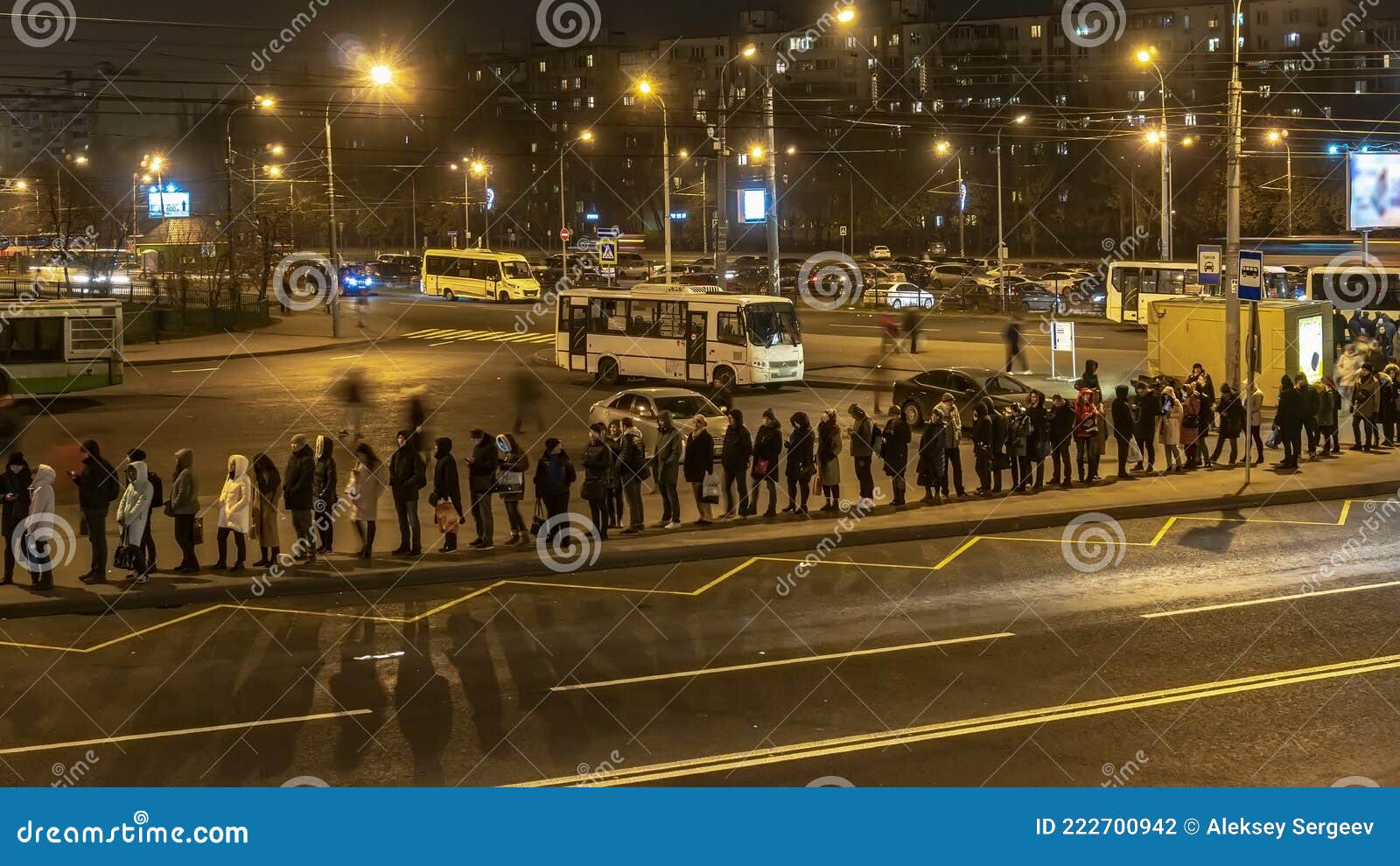 The Crowd of People in the Queue for the Bus at Rush Hour in the End of ...