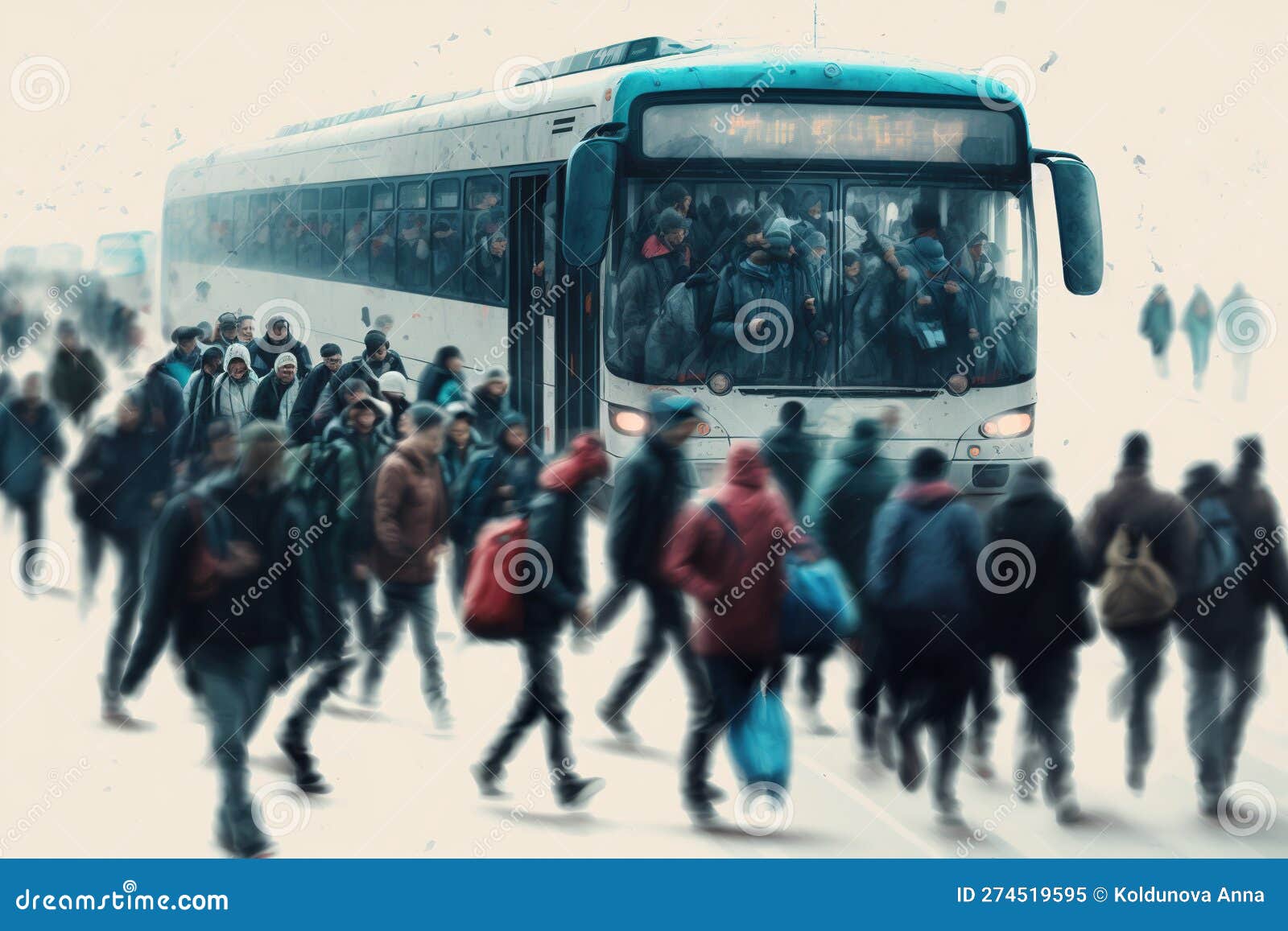 Crowd of People Running after the Bus Back View, Created with ...