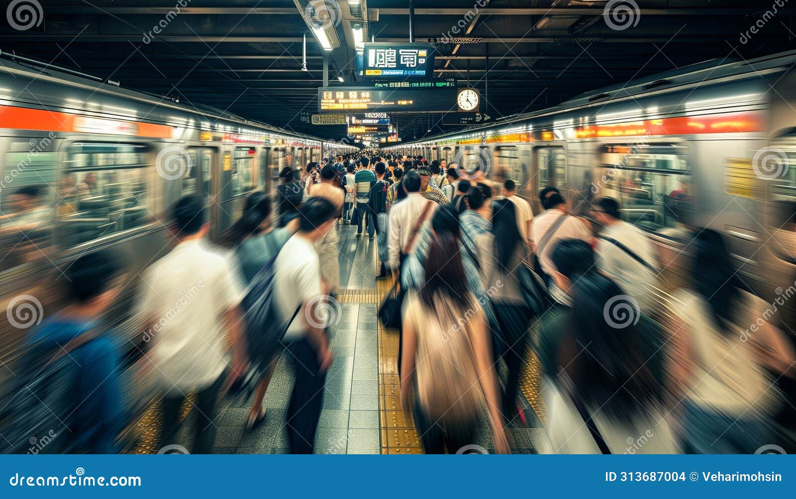 Crowd People in Rush Hour at Subway. Stock Illustration - Illustration ...