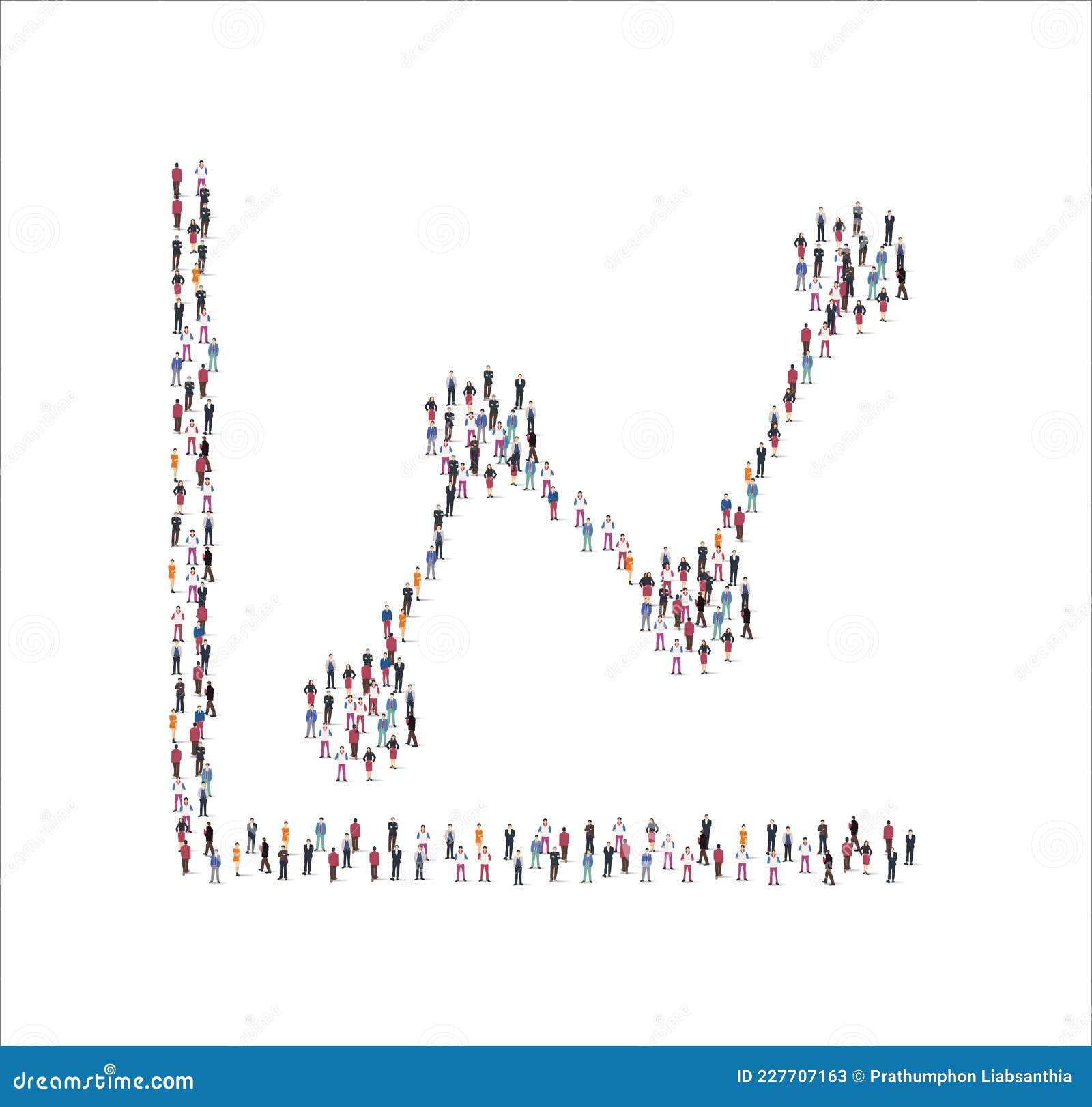 Crowd of People of in the Shape of Stock Chart White Background. Vector ...
