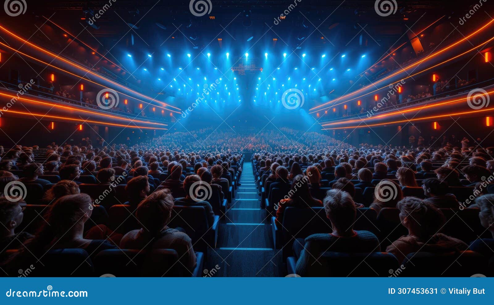 Crowd of People Sitting in Front of a Stage. Generative AI. Stock Image ...