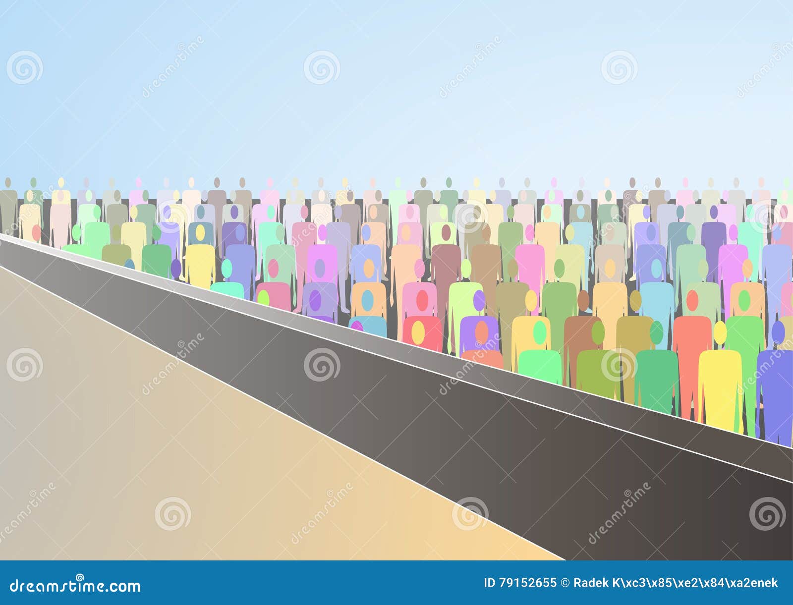 A Crowd of People Standing Below the Terrace Stock Illustration ...