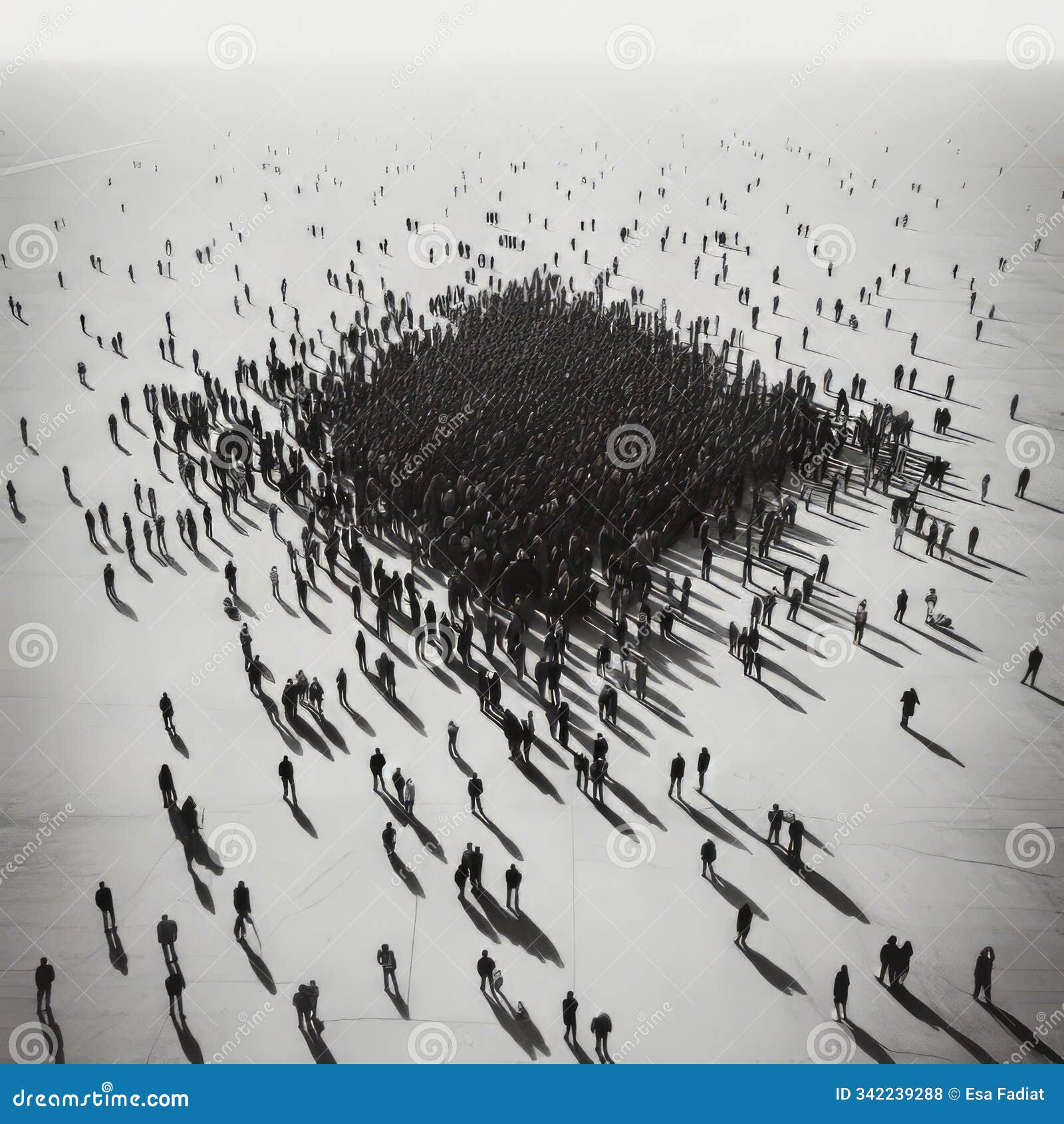 Crowd of People Standing on a Flat Surface, Casting Long Shadows. Dense ...