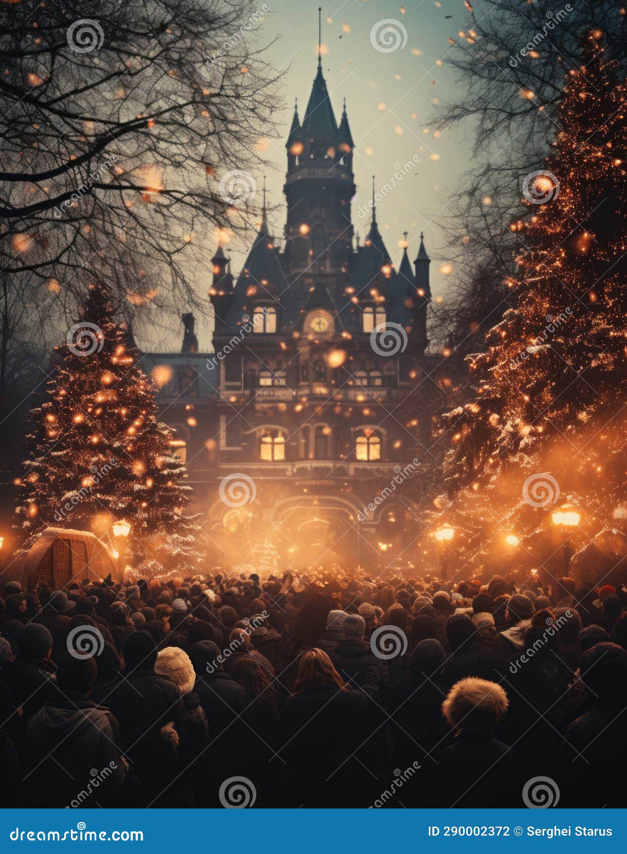 A Crowd of People are Standing in Front of a Castle, AI Stock Photo ...