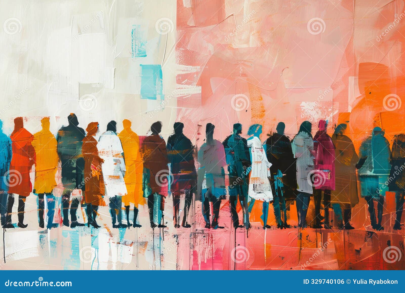 Crowd of People Standing and Looking in the Same Direction Abstract ...