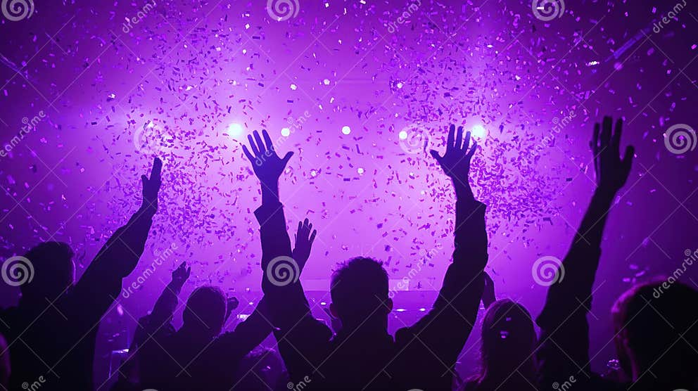 A Crowd of People Standing Under a Purple Light Stock Illustration ...