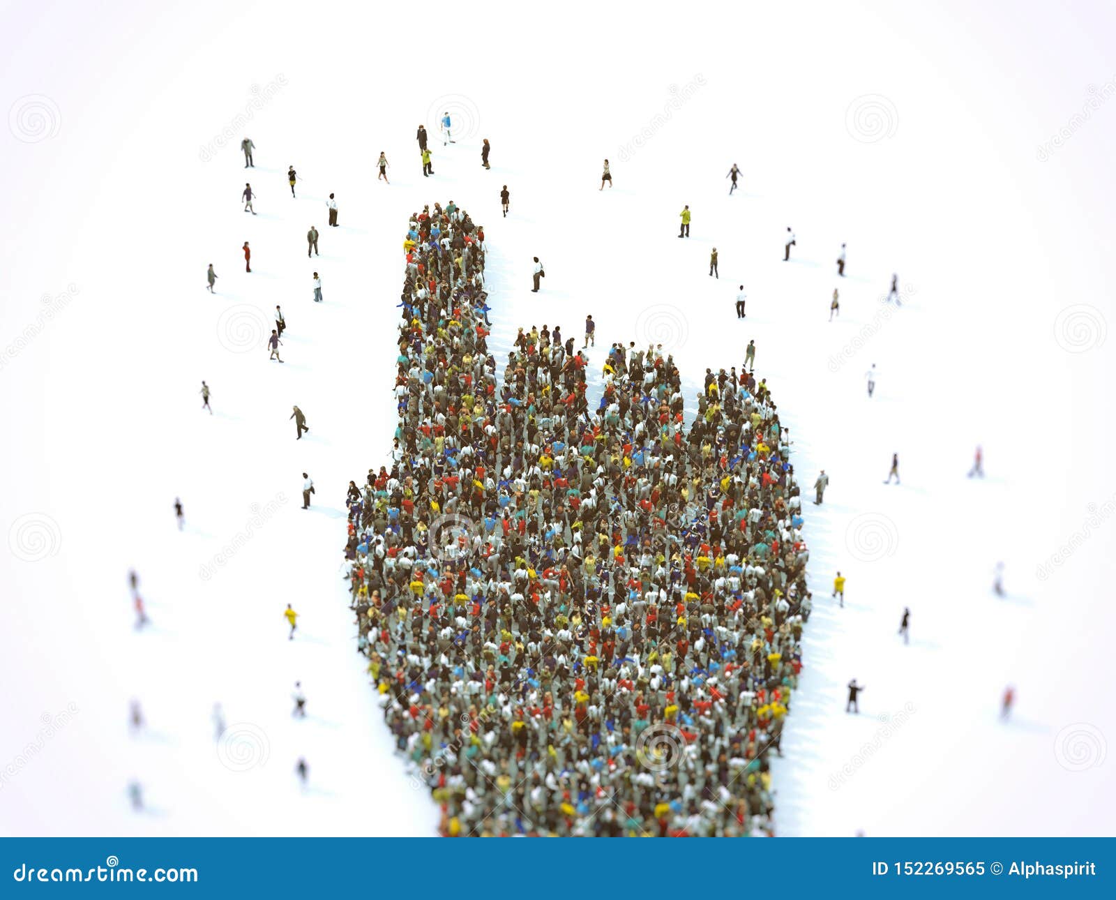 Crowd of People United Forming a Hand Pointing. 3D Rendering Stock ...