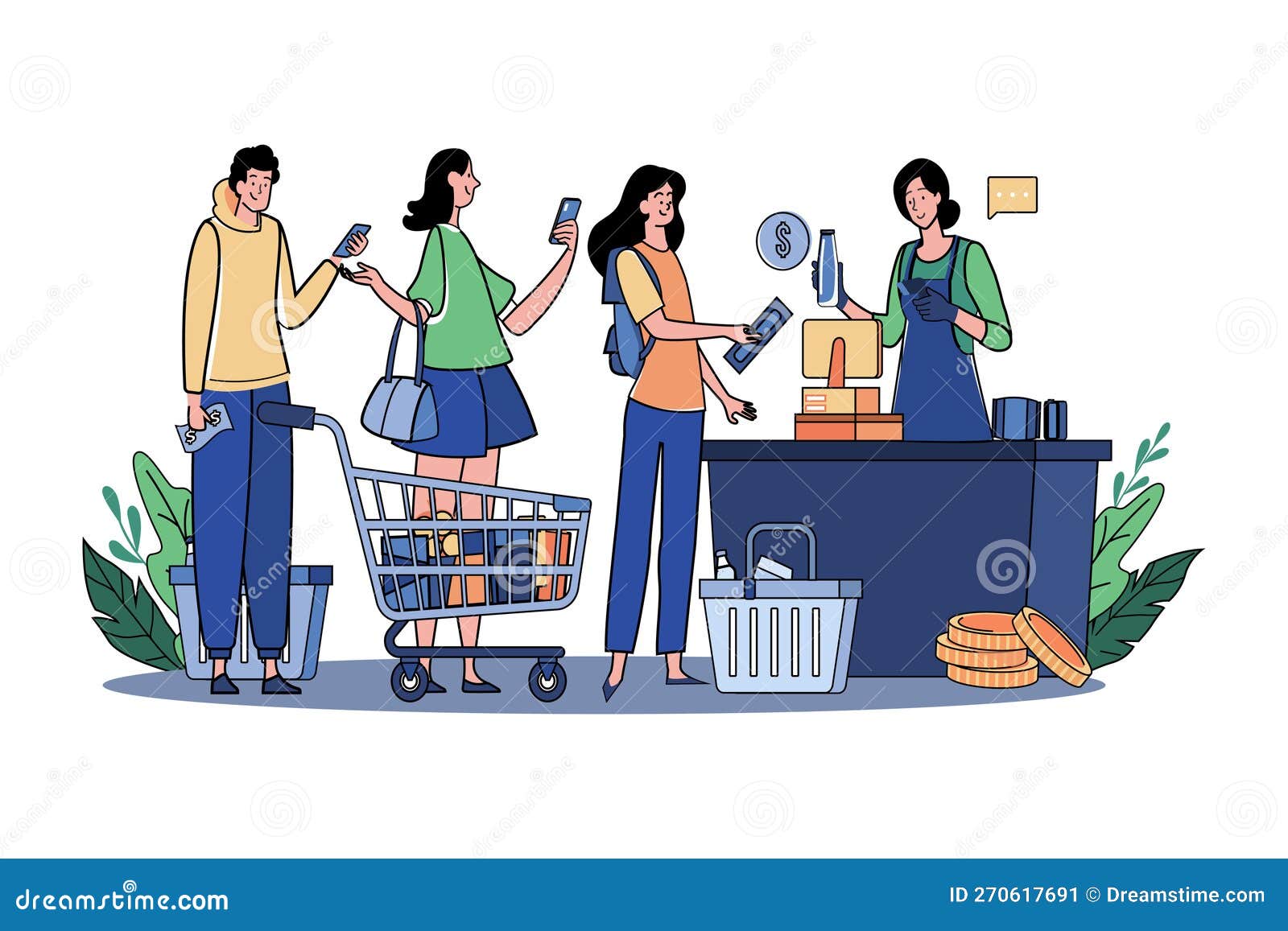 Crowd of People Using Gadgets Waiting in Line at Checkout in a ...