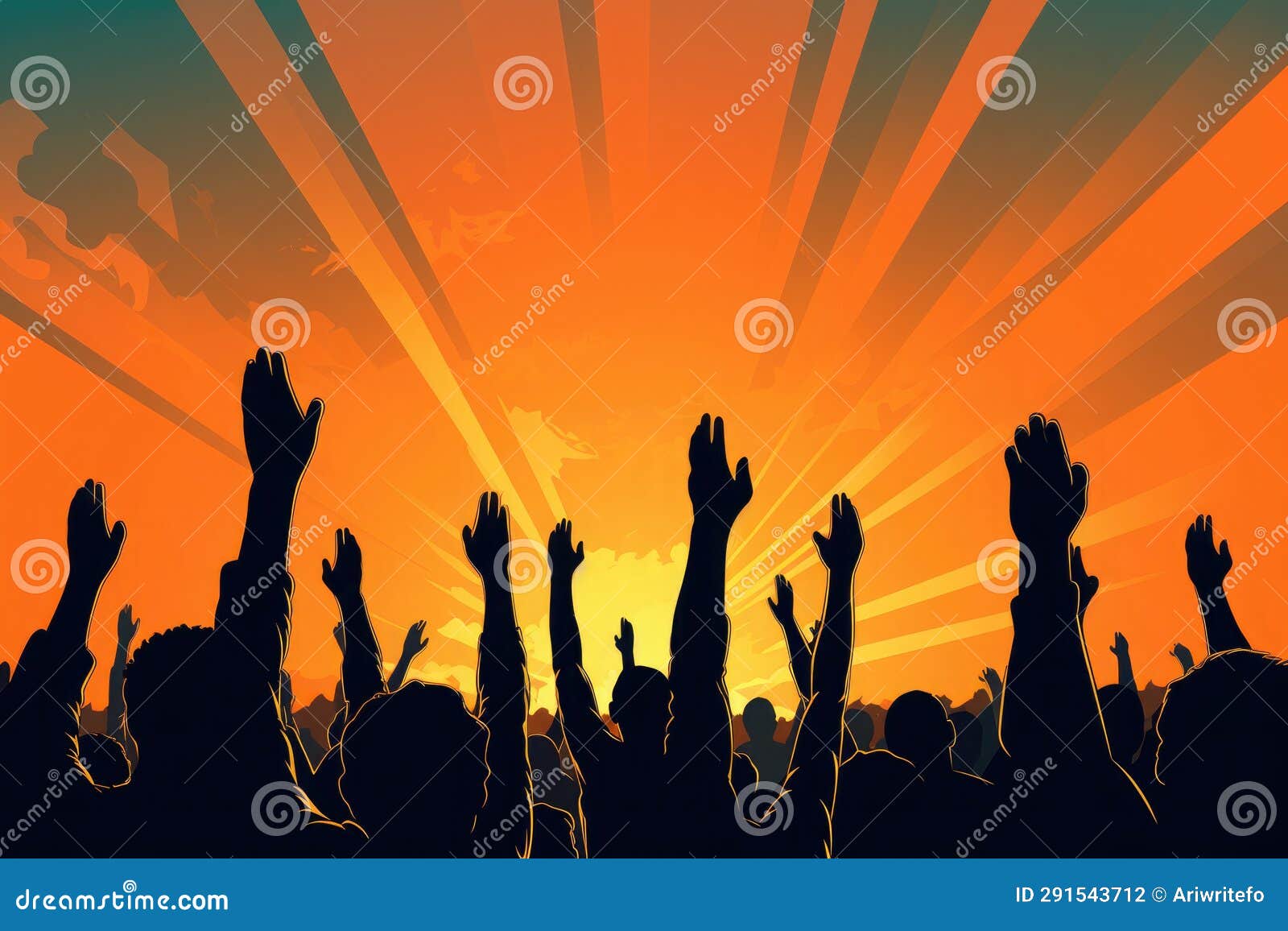 A Crowd of People Voting with Their Hand Raised, Illustration Stock ...