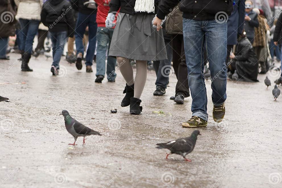 A Crowd of People Walking Around Outside. Stock Image - Image of women ...