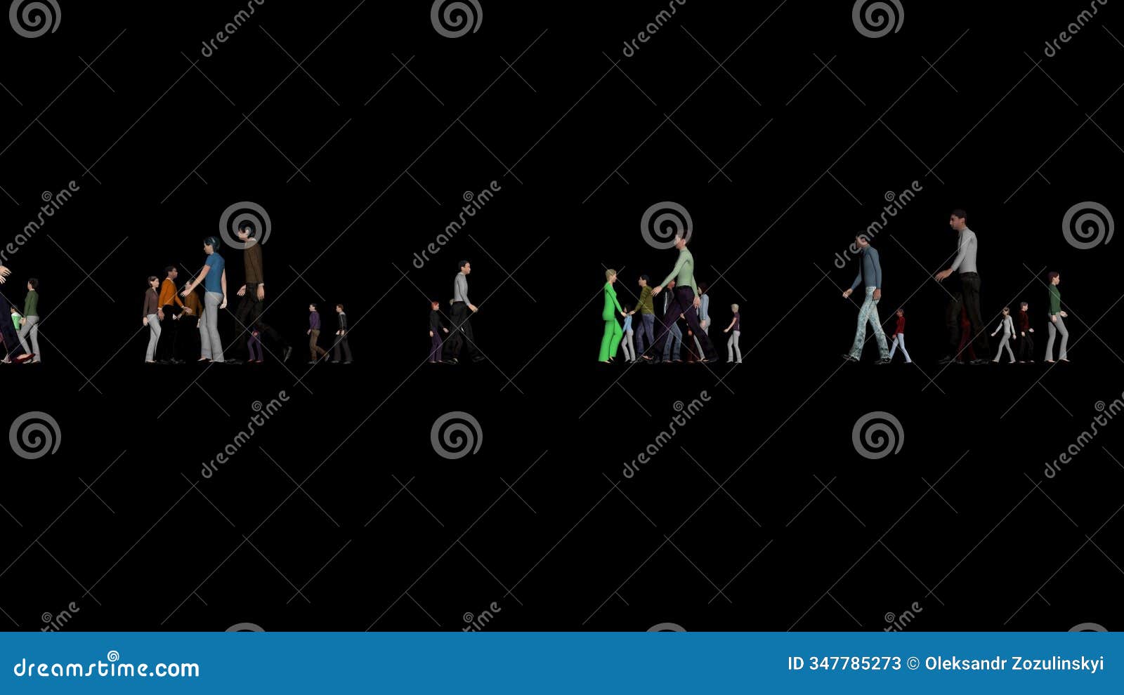 Crowd of People Walking on Black Bg 3d Stock Illustration ...