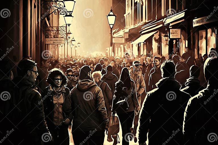 Crowd of People Walking Street. Generate Ai. Stock Illustration ... Crowd of People Walking Street. Generate Ai. Stock Illustration ...