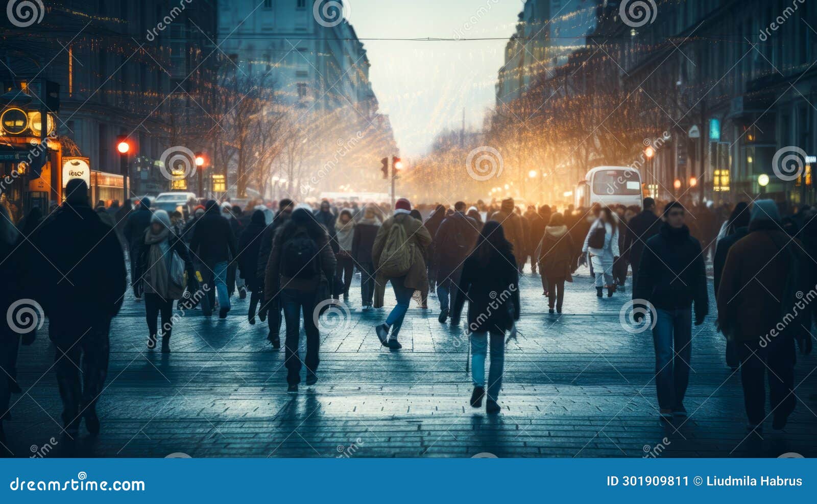 Crowd of People Walking in the Street at Night. Stock Image - Image of ...