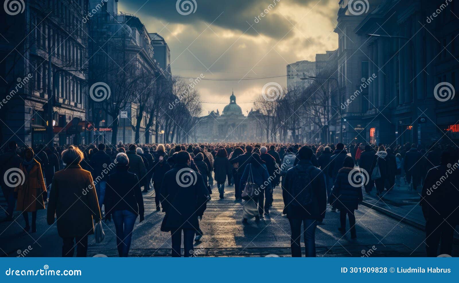 Crowd of People Walking in the Street at Night. Stock Photo - Image of ...