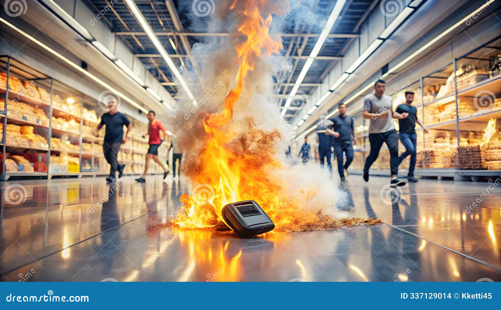 Crowd People Walking in a Supermarket with a Burning Mobile Phone Stock ...