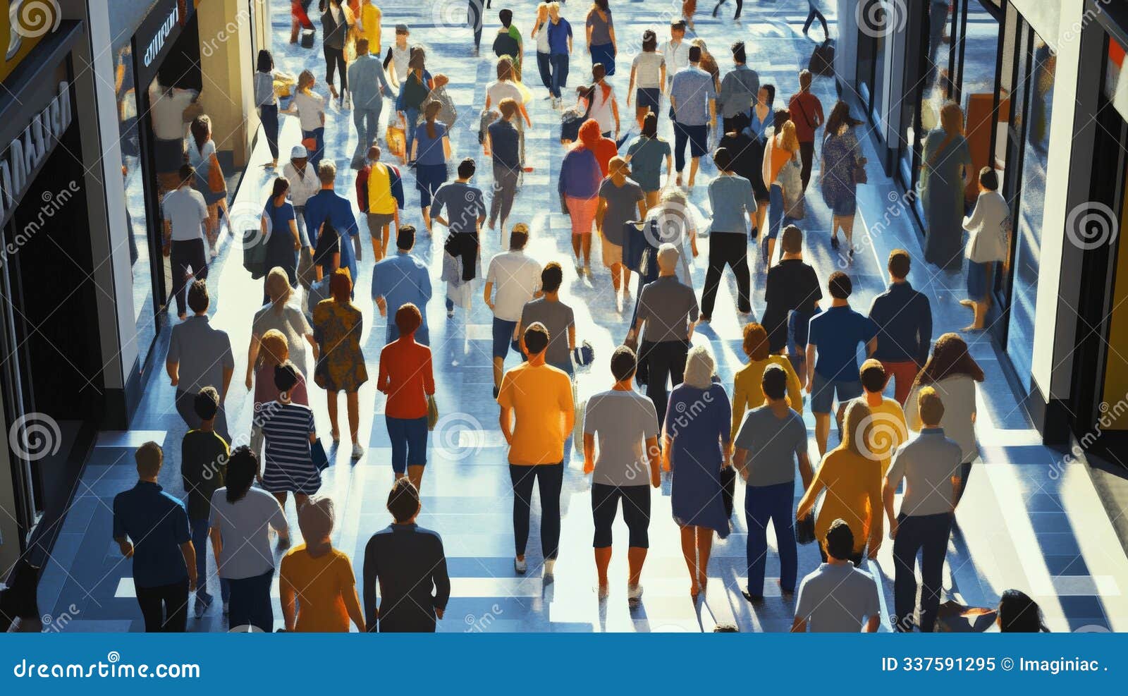 A Crowd of People Walking in an Urban Setting, Seen from Above Stock ...