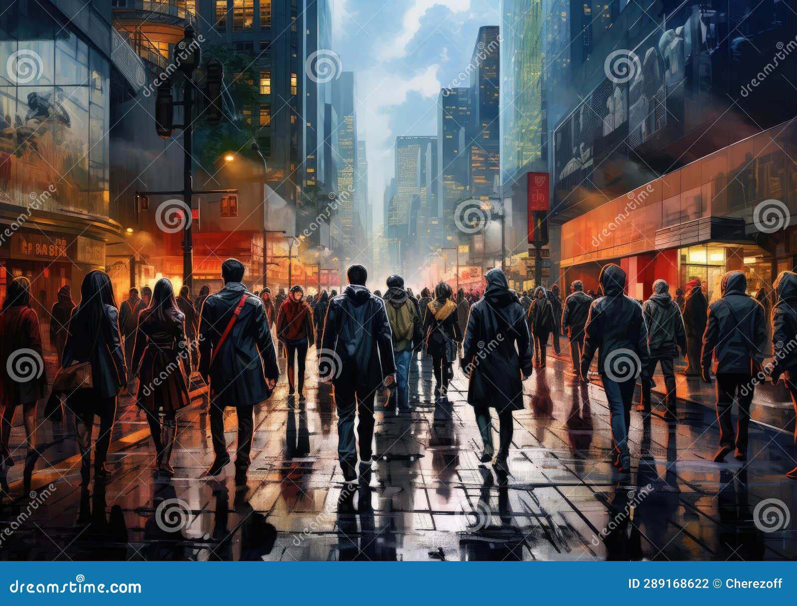 A Crowd of People Walks Down the Streets Stock Illustration ...
