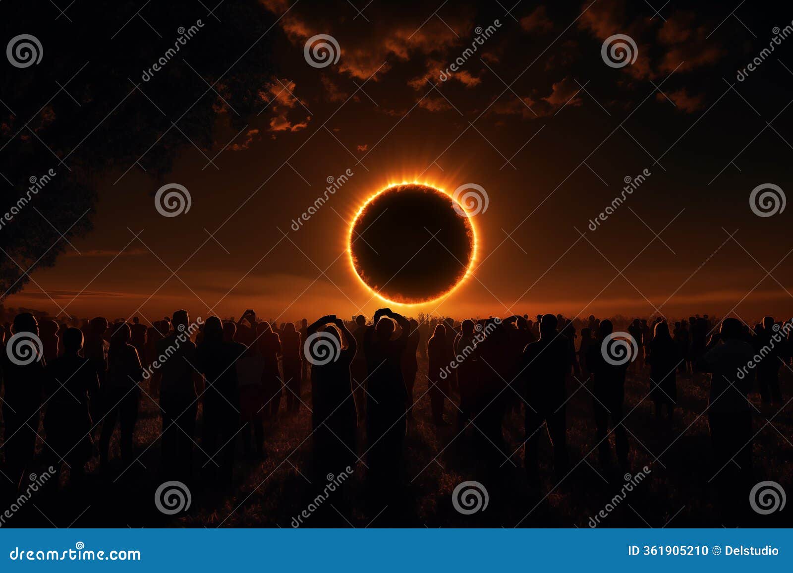 Crowd of People Watching an Annular Solar Eclipse Stock Illustration ...