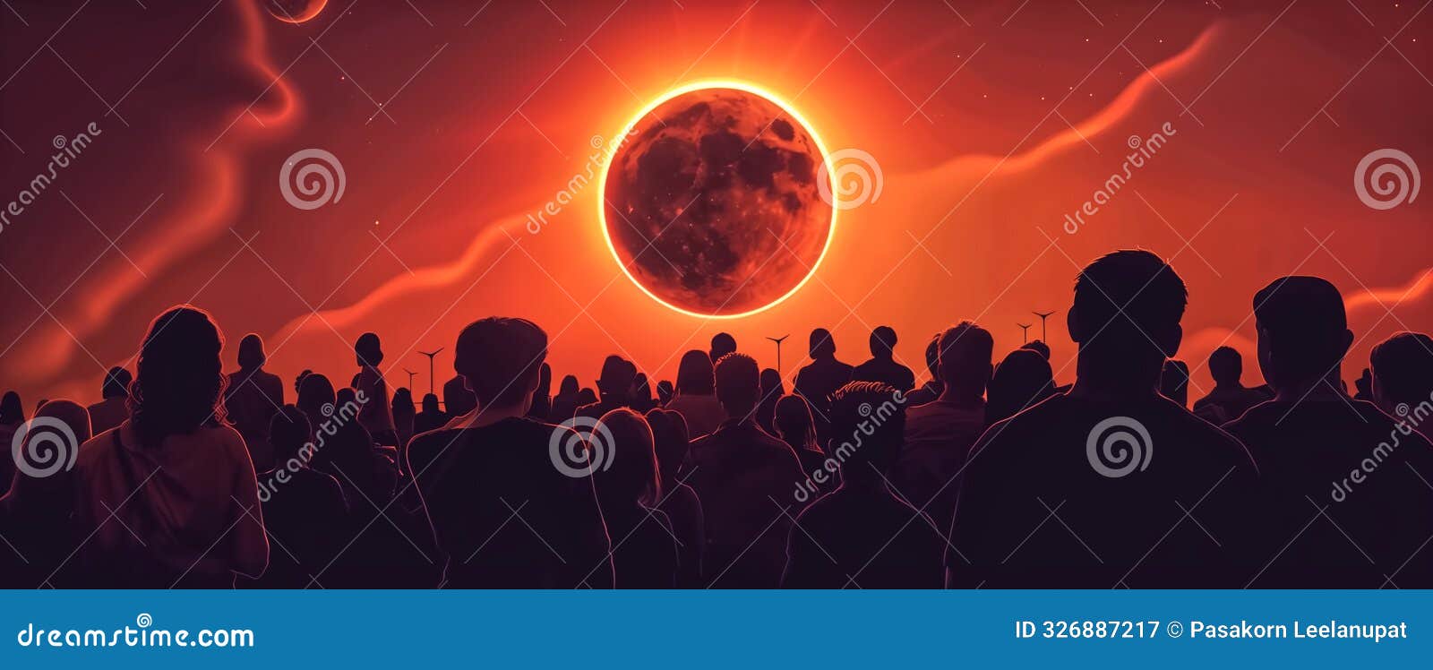 Crowd of People Watching an Annular Solar Eclipse, Illustration Stock ...