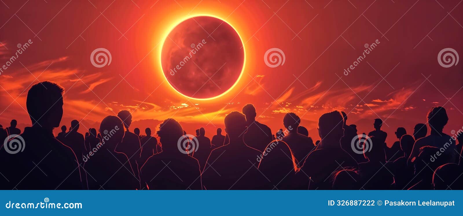 Crowd of People Watching an Annular Solar Eclipse, Illustration Stock ...